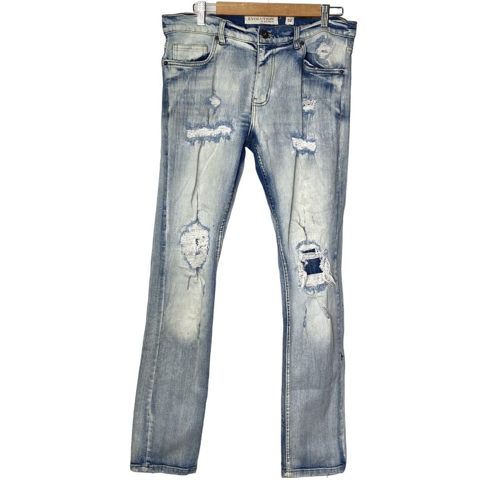 Evolution In Design Men’s Skinny Jeans Light Wash Dis… - Gem